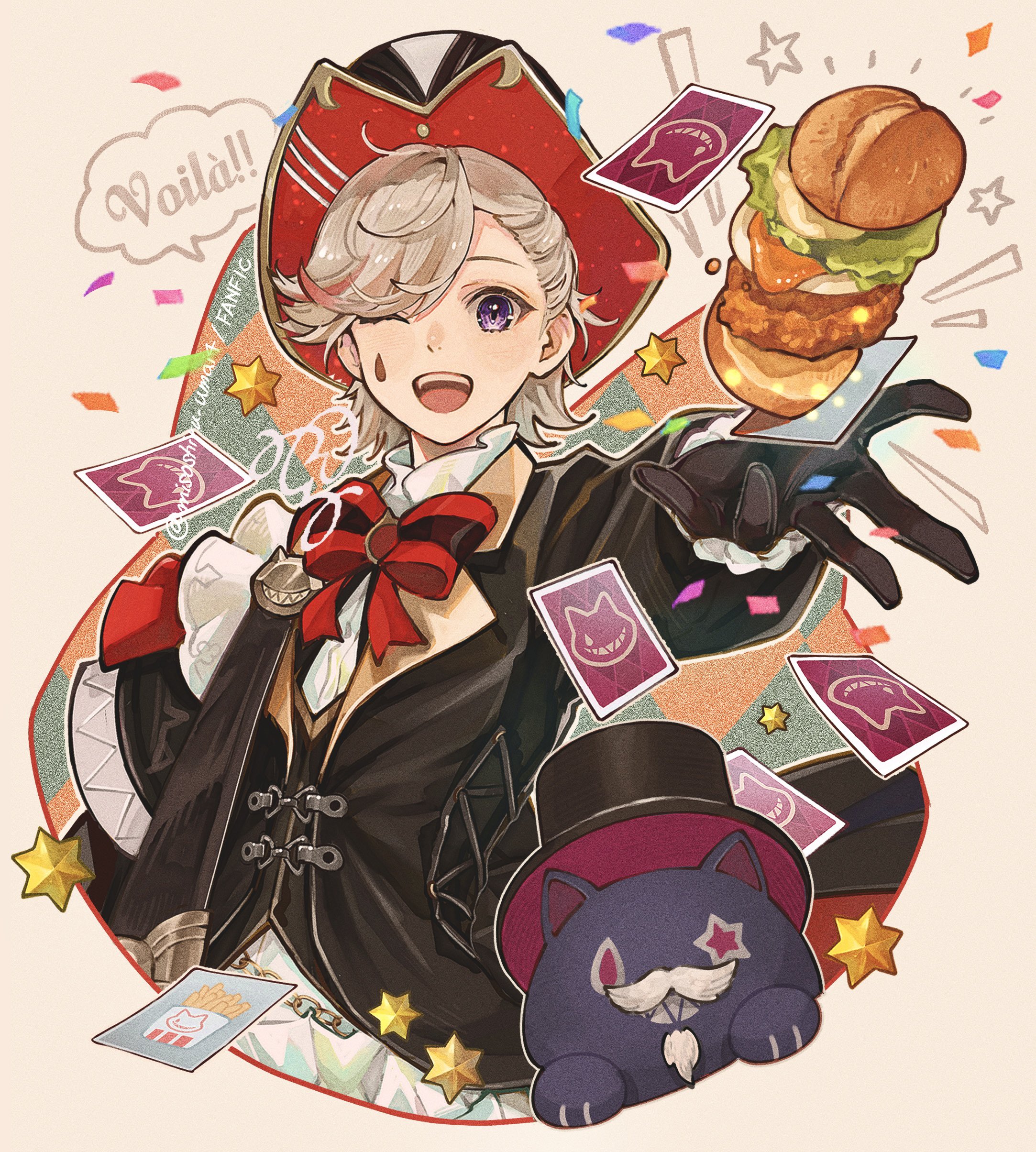 The Big ImageBoard (TBIB) - 1boy ;d absurdres black gloves bow burger ...