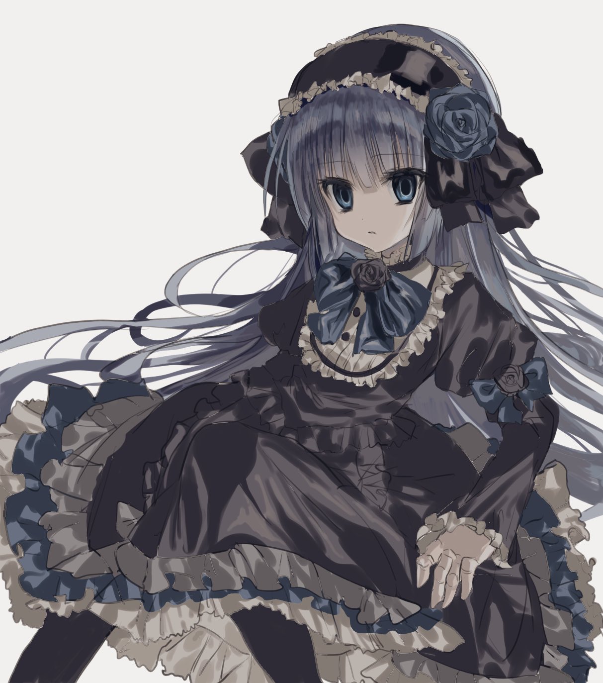 The Big ImageBoard (TBIB) - 1girl black dress black hairband black pantyhose blue bow blue ...