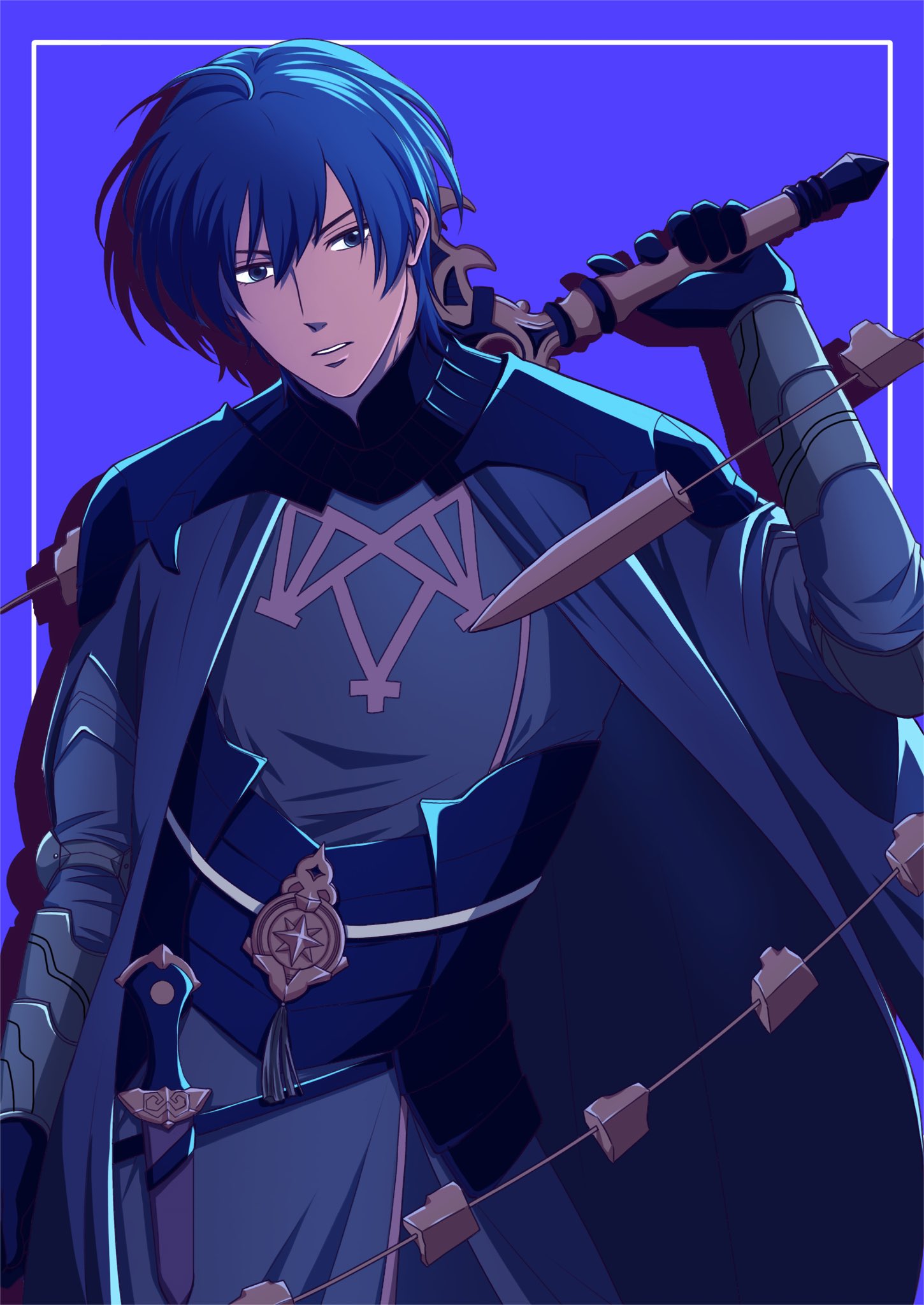 The Big ImageBoard (TBIB) - 1boy arm up black cape black gloves blue ...