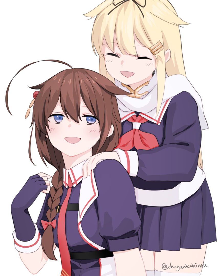 The Big ImageBoard (TBIB) - 2girls ahoge alternate sleeve length black gloves black jacket black ...