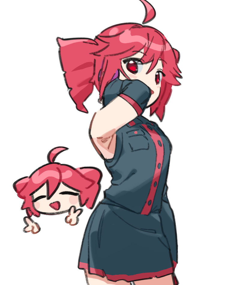 The Big ImageBoard (TBIB) - 1girl ahoge arm at side arm behind head arm up bare shoulders black ...