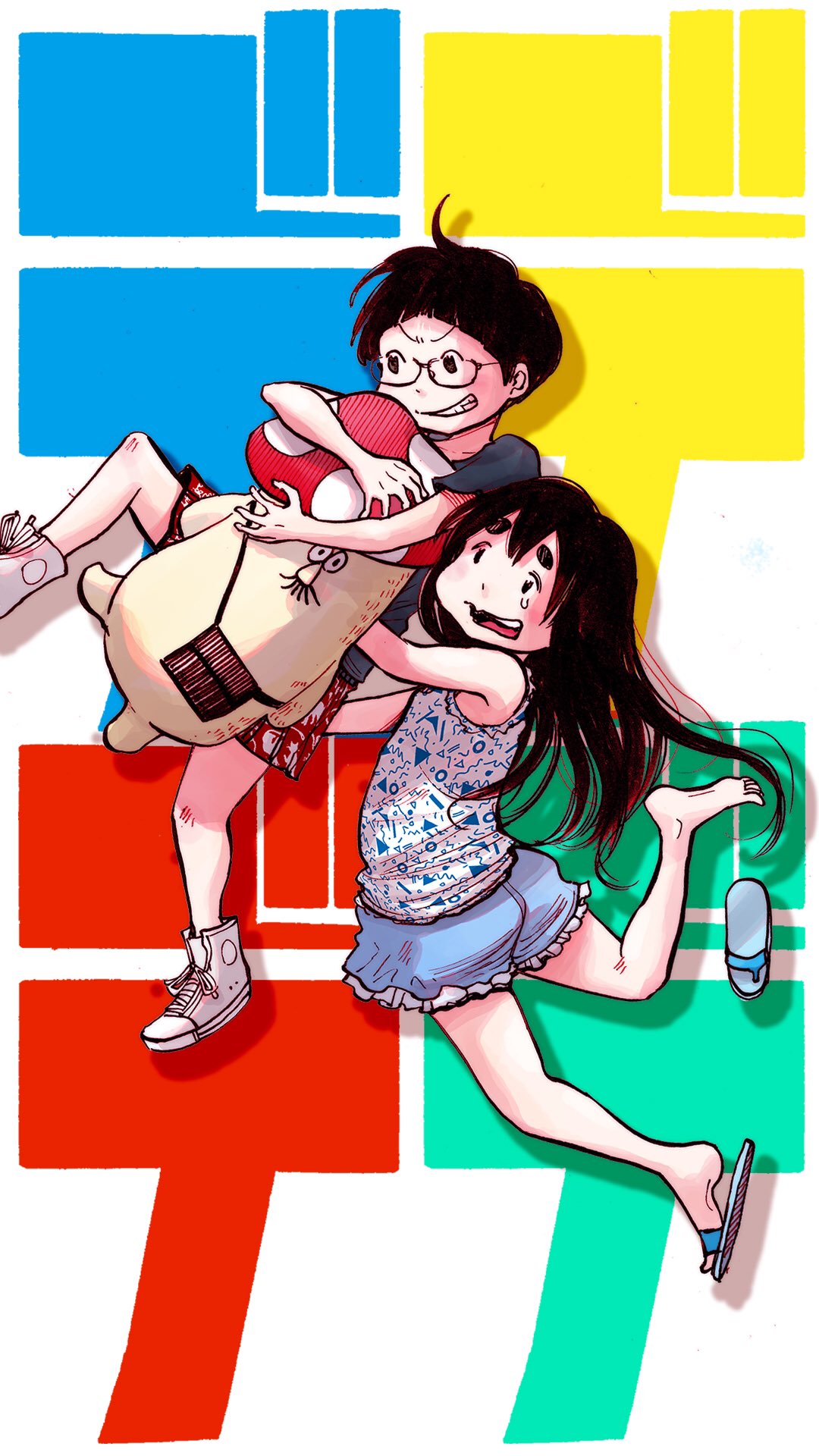 The Big ImageBoard (TBIB) - 2girls asano inio backpack bag black hair clenched teeth commentary ...