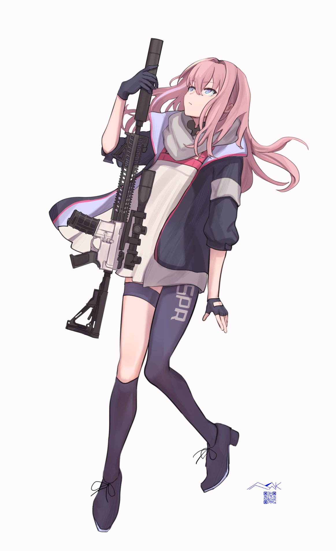 The Big ImageBoard (TBIB) - 1girl ar-15 asymmetrical legwear black gloves black jacket black ...