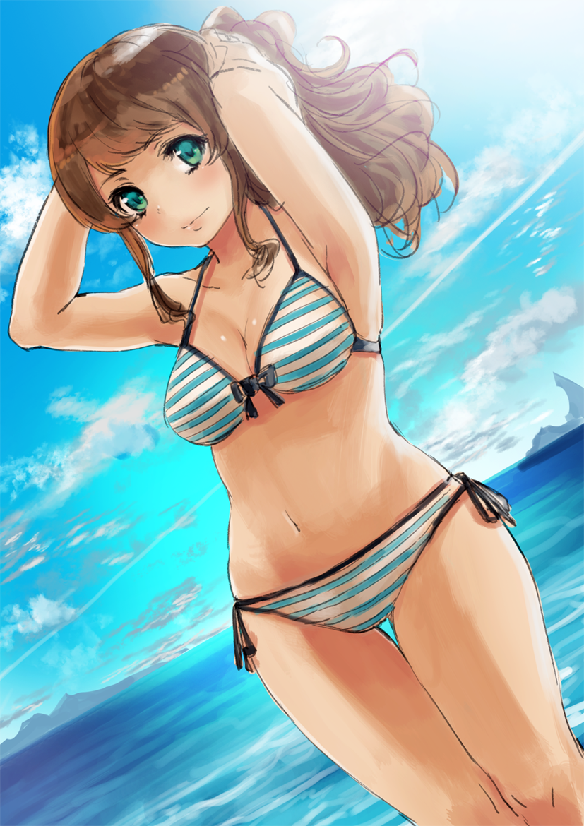 The Big ImageBoard (TBIB) - 1girl aqua eyes arios (orochi yuta) arms up bikini blue bikini ...