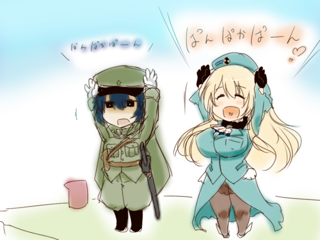The Big ImageBoard (TBIB) - 1boy 1girl arms up atago (kancolle) beret ...
