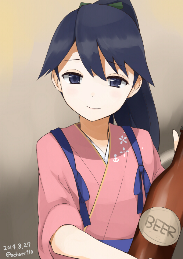 The Big ImageBoard (TBIB) - 1girl alcohol beer blue eyes blue hair commentary request dated ...