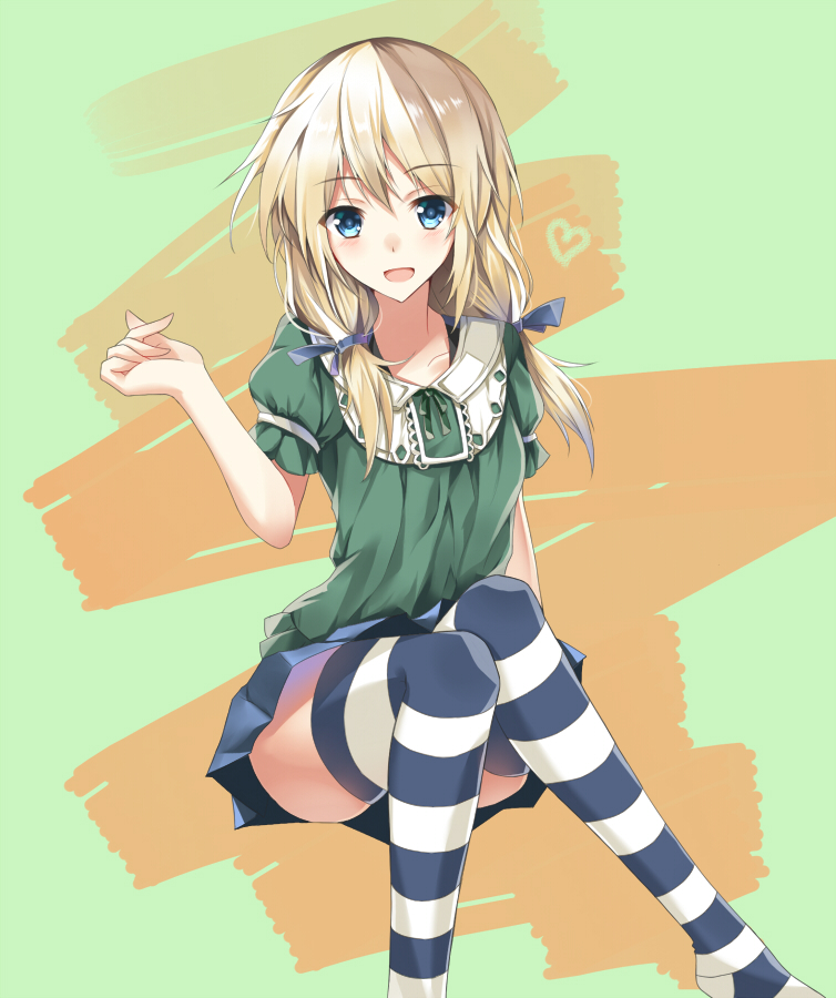 The Big ImageBoard (TBIB) - 1girl blonde hair blue eyes blue ribbon blue skirt commentary ...