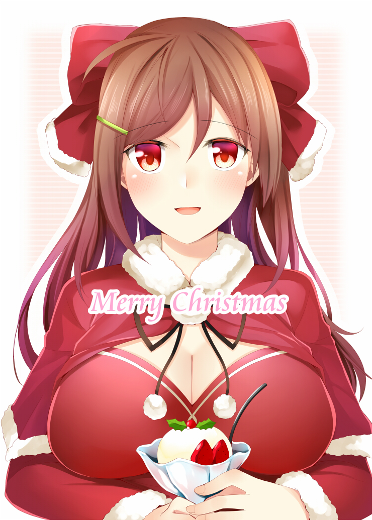 The Big Imageboard Tbib Ahoge Alternate Costume Breasts Brown Hair