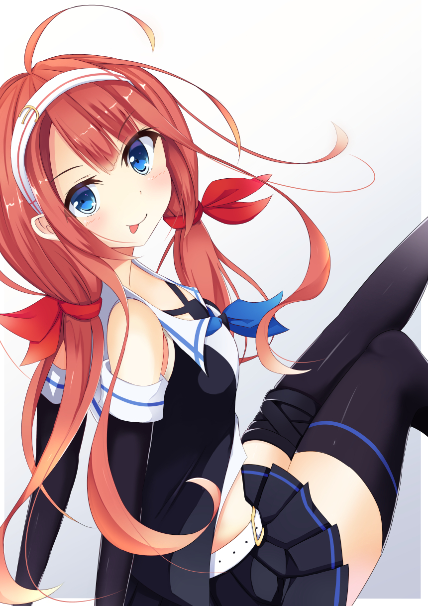 The Big ImageBoard (TBIB) - 1girl asymmetrical bangs black skirt black thighhighs blue eyes ...