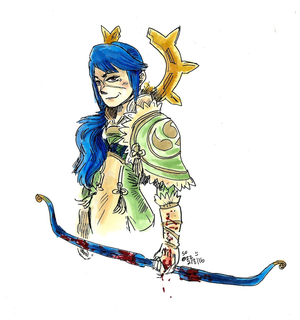 The Big ImageBoard (TBIB) - 1girl armor blood blue hair blush bow fire ...