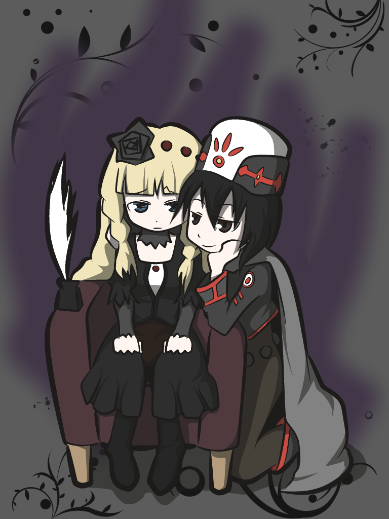 The Big Imageboard Tbib 2girls Black Hair Blonde Hair Blue Eyes