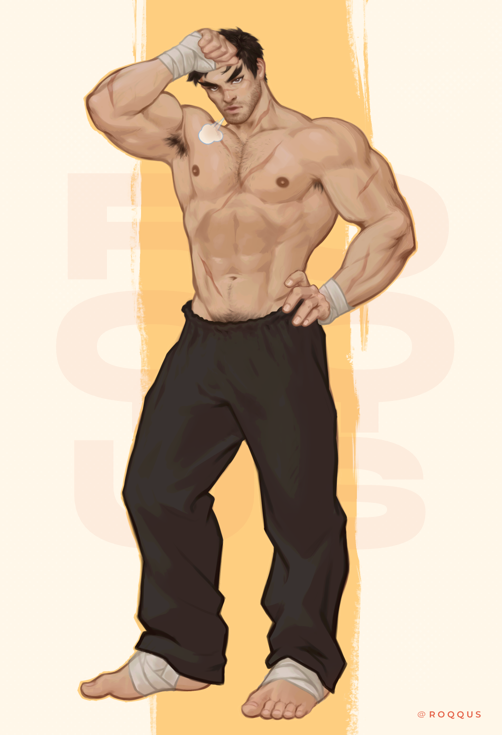 The Big ImageBoard (TBIB) - 1boy abs armpit hair armpits bara beard stubble black hair bulge dnf ...