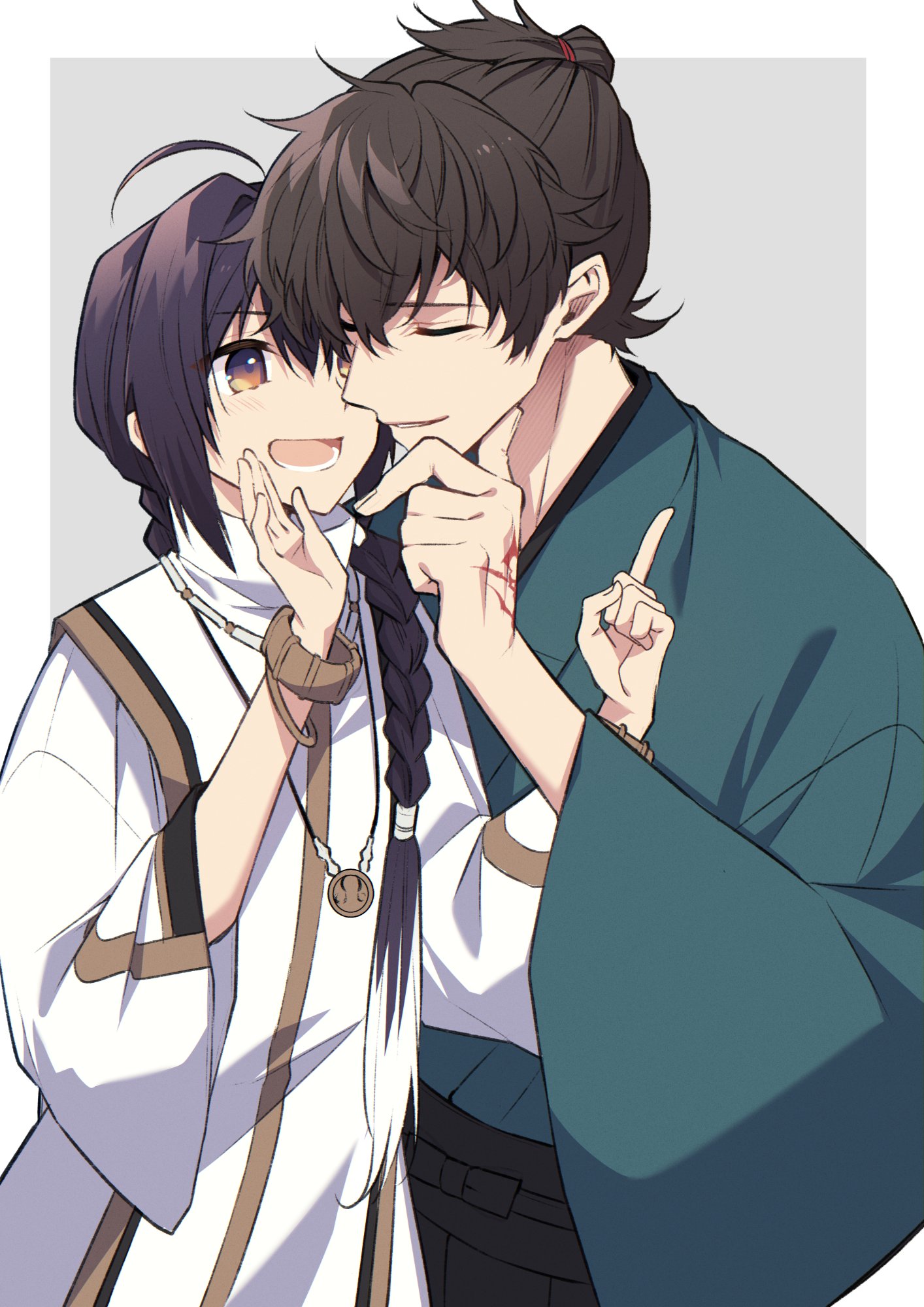 The Big ImageBoard (TBIB) - 1boy 1other ahoge amulet androgynous black ...