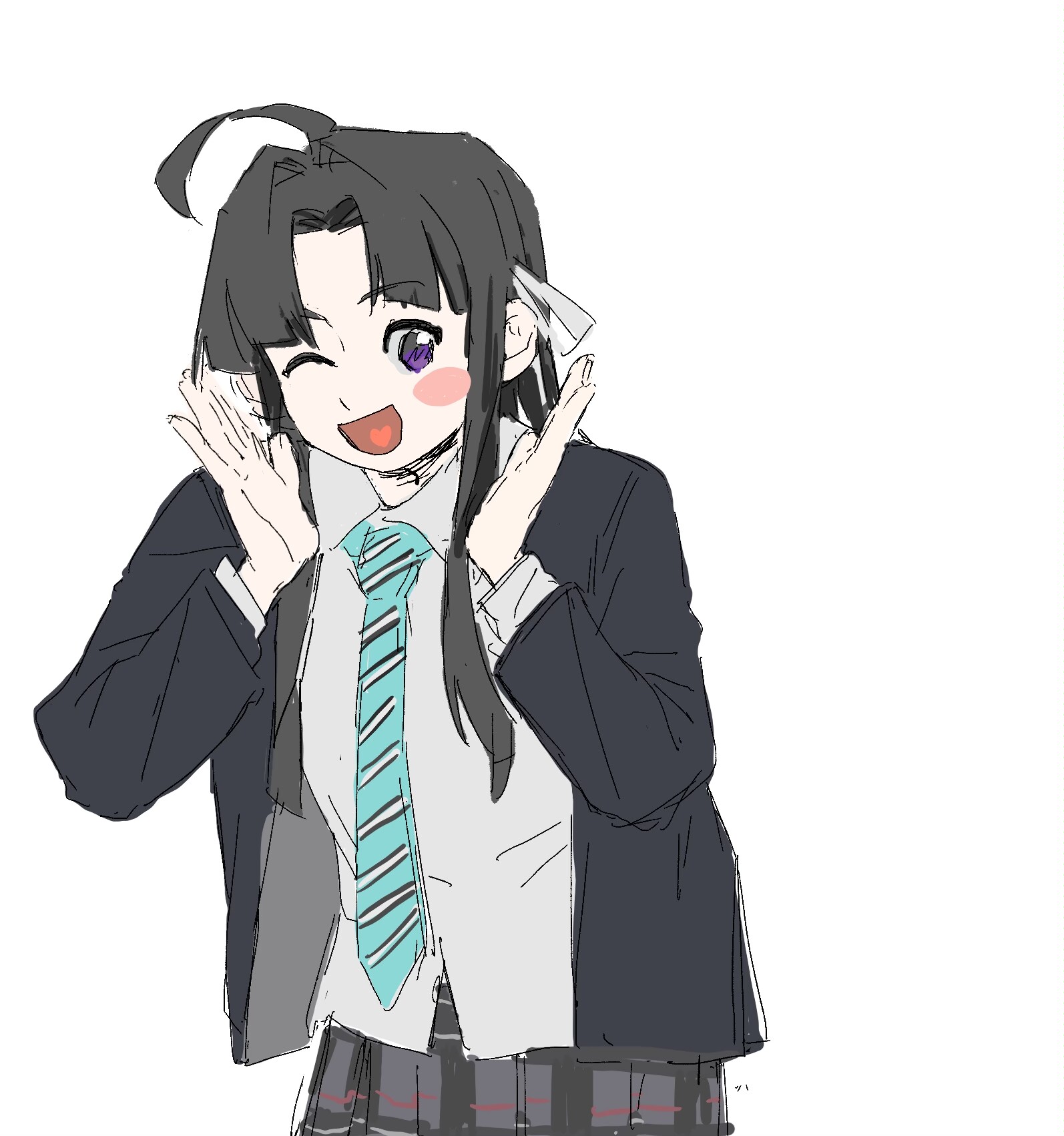 The Big ImageBoard (TBIB) - 1girl ahoge awa subaru black hair black jacket blue necktie blush ...