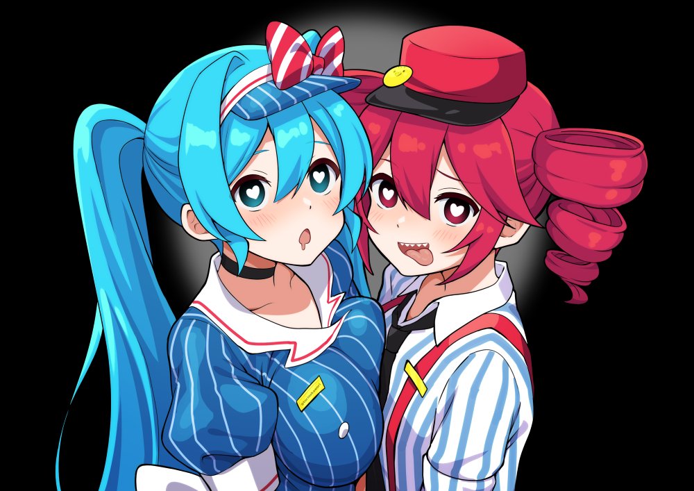 The Big ImageBoard (TBIB) - 2girls aqua hair black necktie blue eyes ...