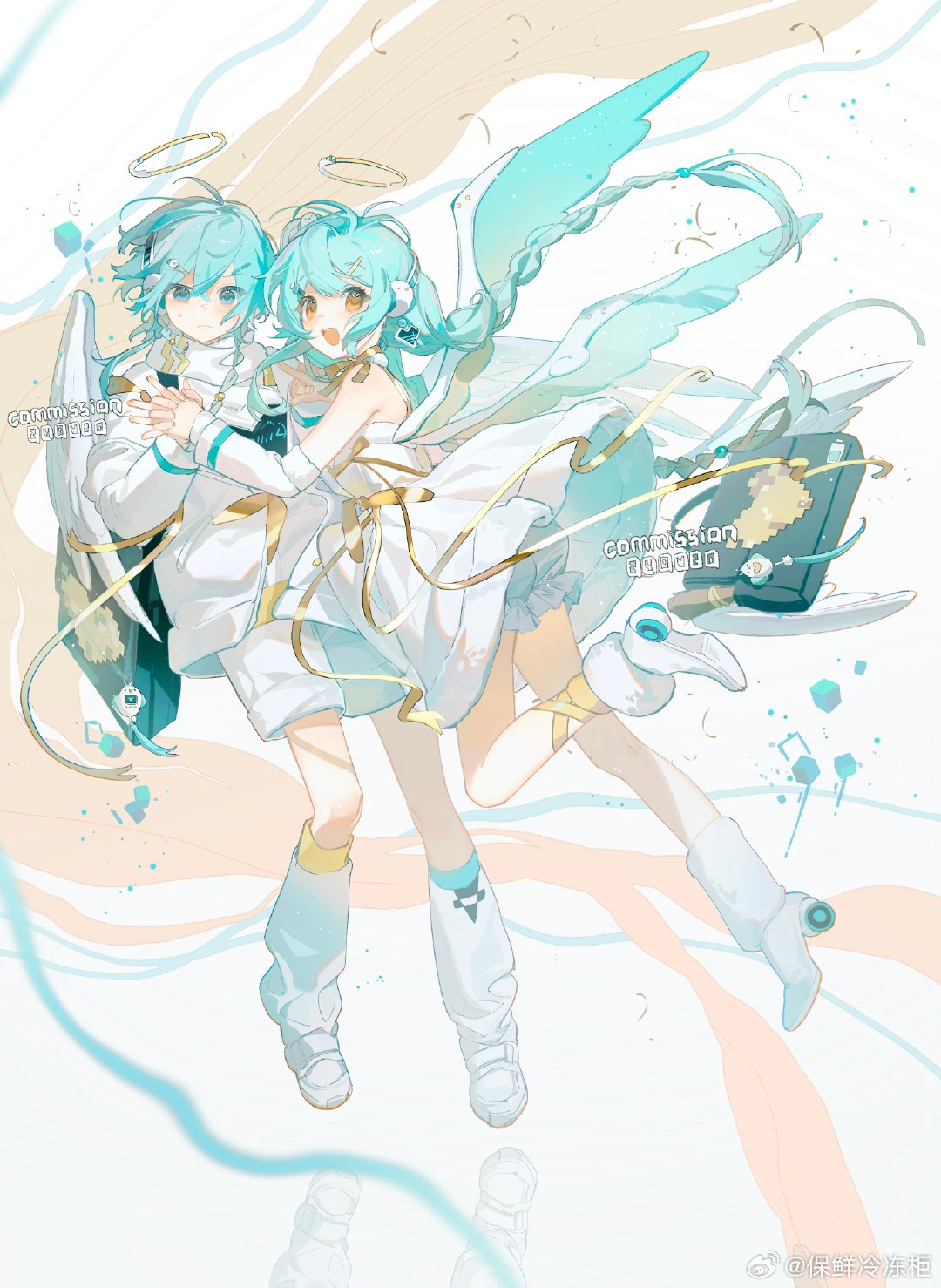 The Big ImageBoard (TBIB) - 1boy 1girl angel angel wings aqua hair aqua ...