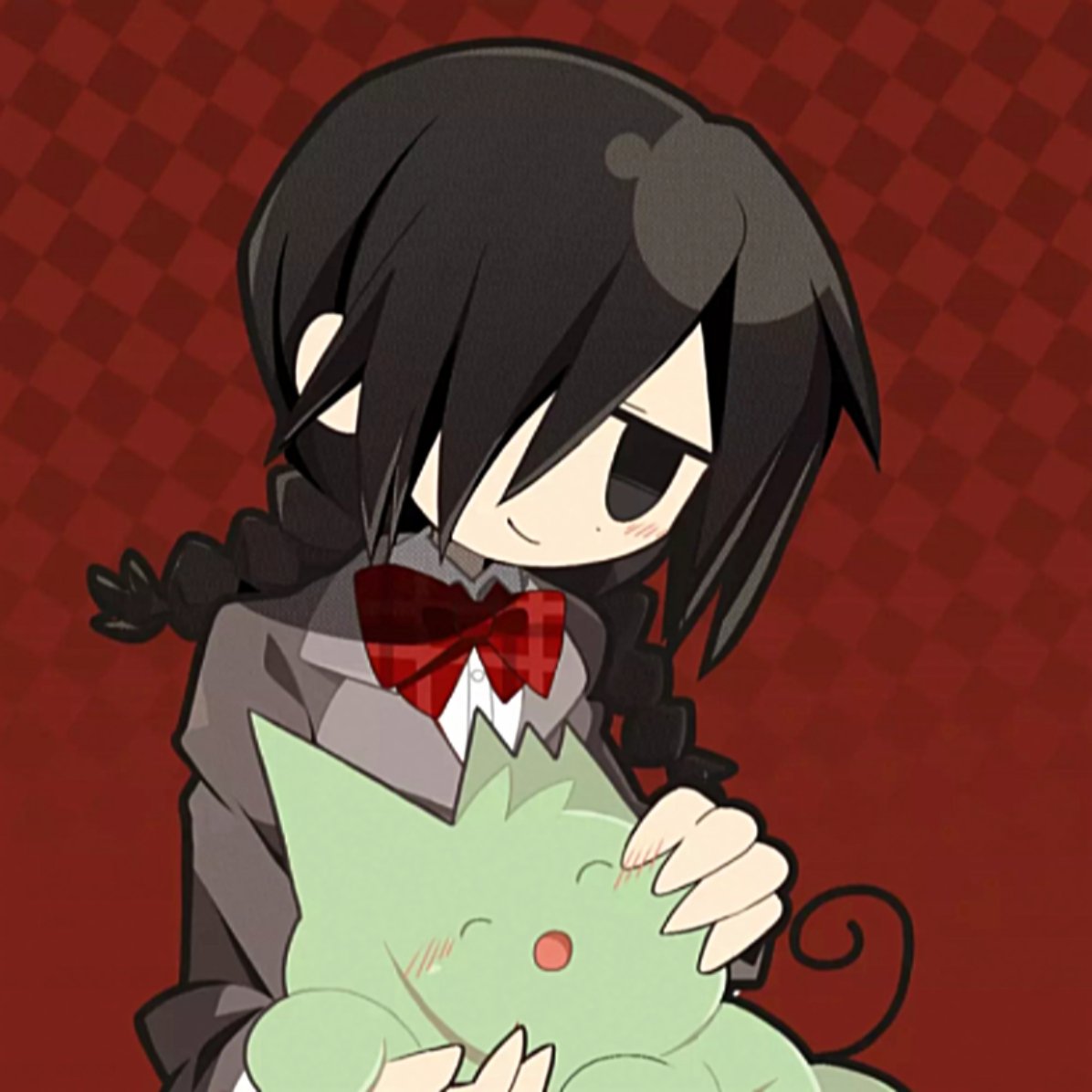 The Big ImageBoard (TBIB) - 1girl argyle background black eyes black hair black outline bow ...