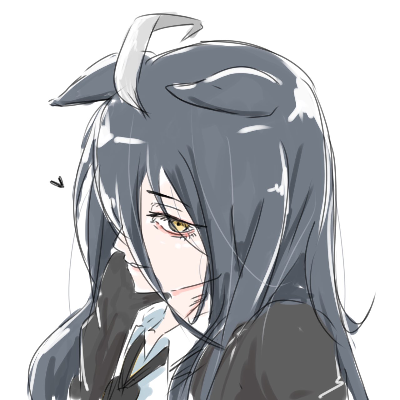 The Big ImageBoard (TBIB) - 1girl ahoge animal ears black coat black hair black necktie coat ...