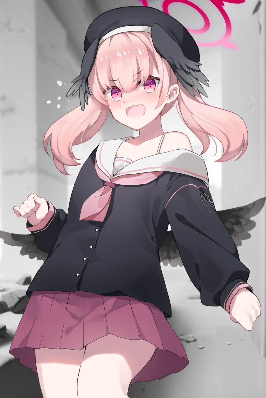 The Big ImageBoard (TBIB) - 1girl ariko youichi beret black hat black serafuku black wings blue ...