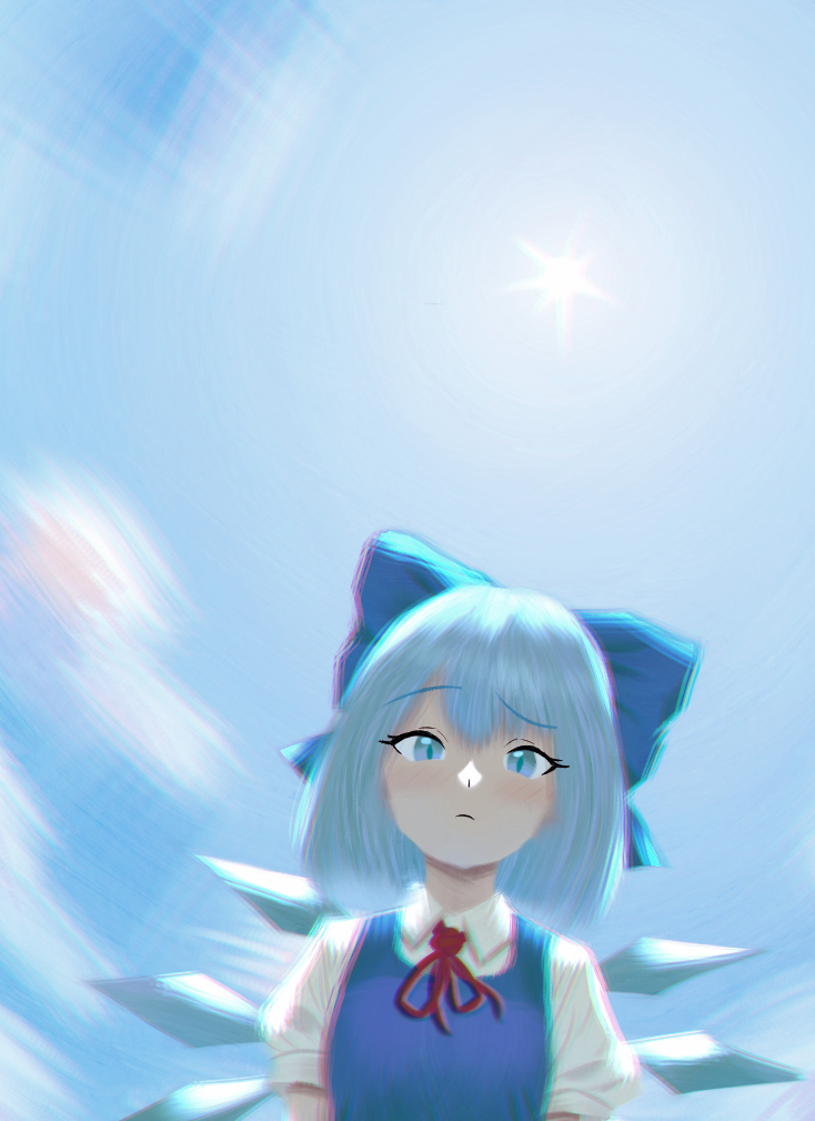 The Big ImageBoard (TBIB) - 1girl blue bow blue eyes blue hair bow chromatic aberration cirno ...