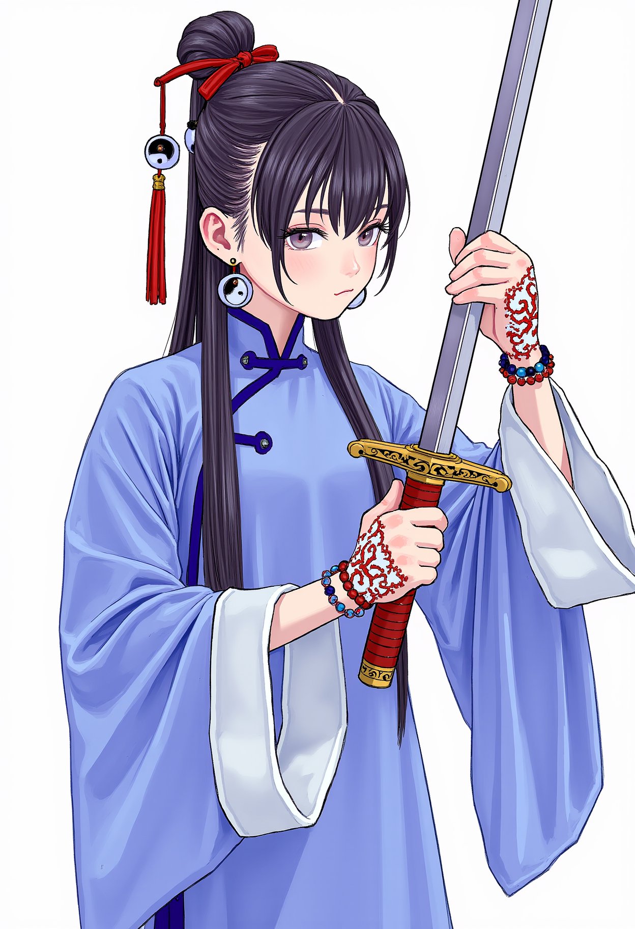 The Big ImageBoard (TBIB) - 1girl black hair blue dress changpao china ...