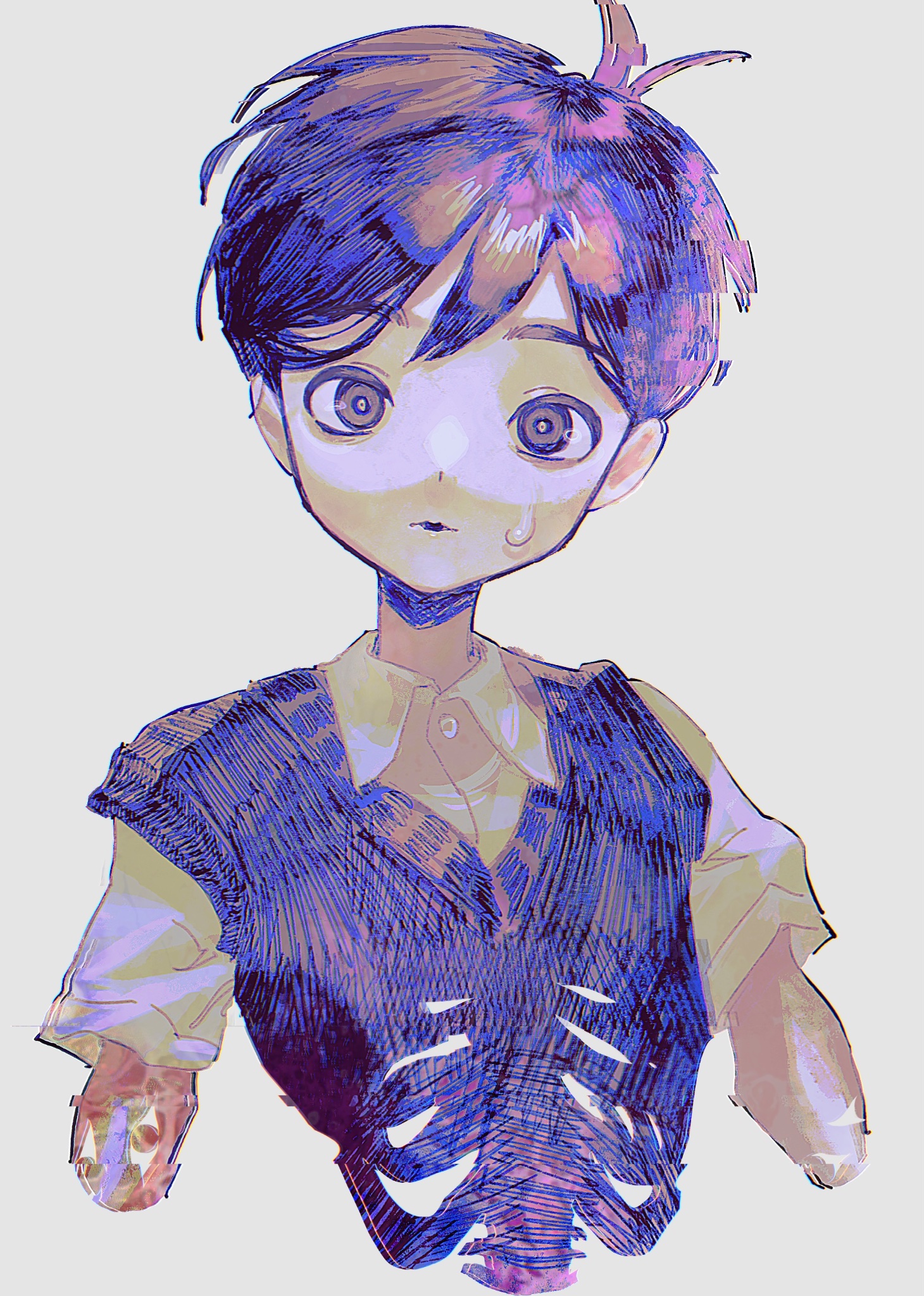 The Big ImageBoard (TBIB) - 1boy antenna hair black eyes black hair black sweater vest collared ...