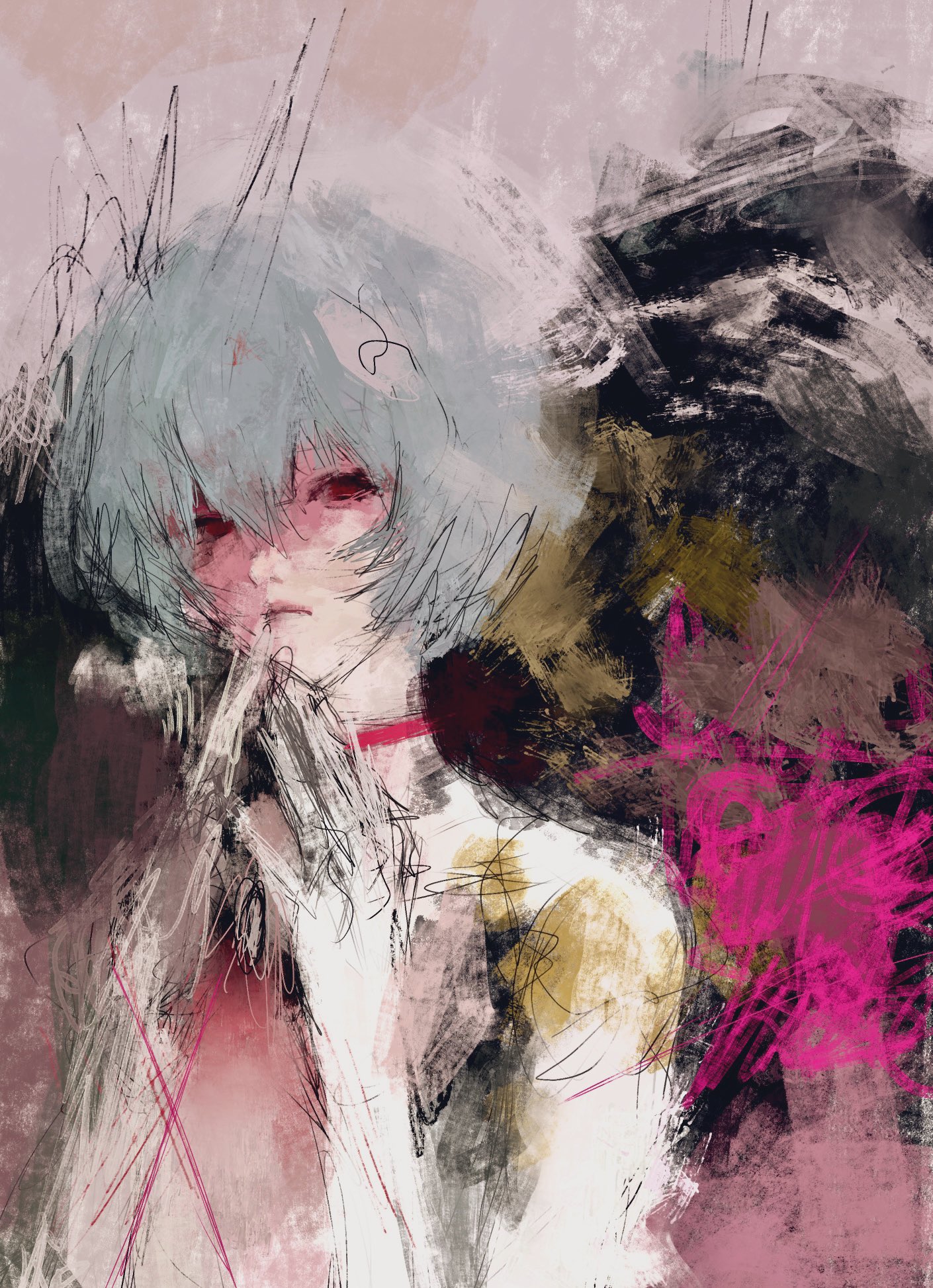 The Big ImageBoard (TBIB) - 1girl abstract background ayanami rei blue hair bodysuit closed ...