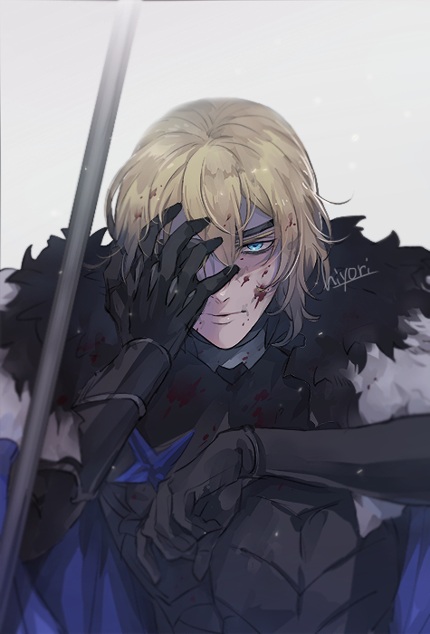 The Big ImageBoard (TBIB) - 1boy arm up armor bags under eyes black armor black fur blood blood ...