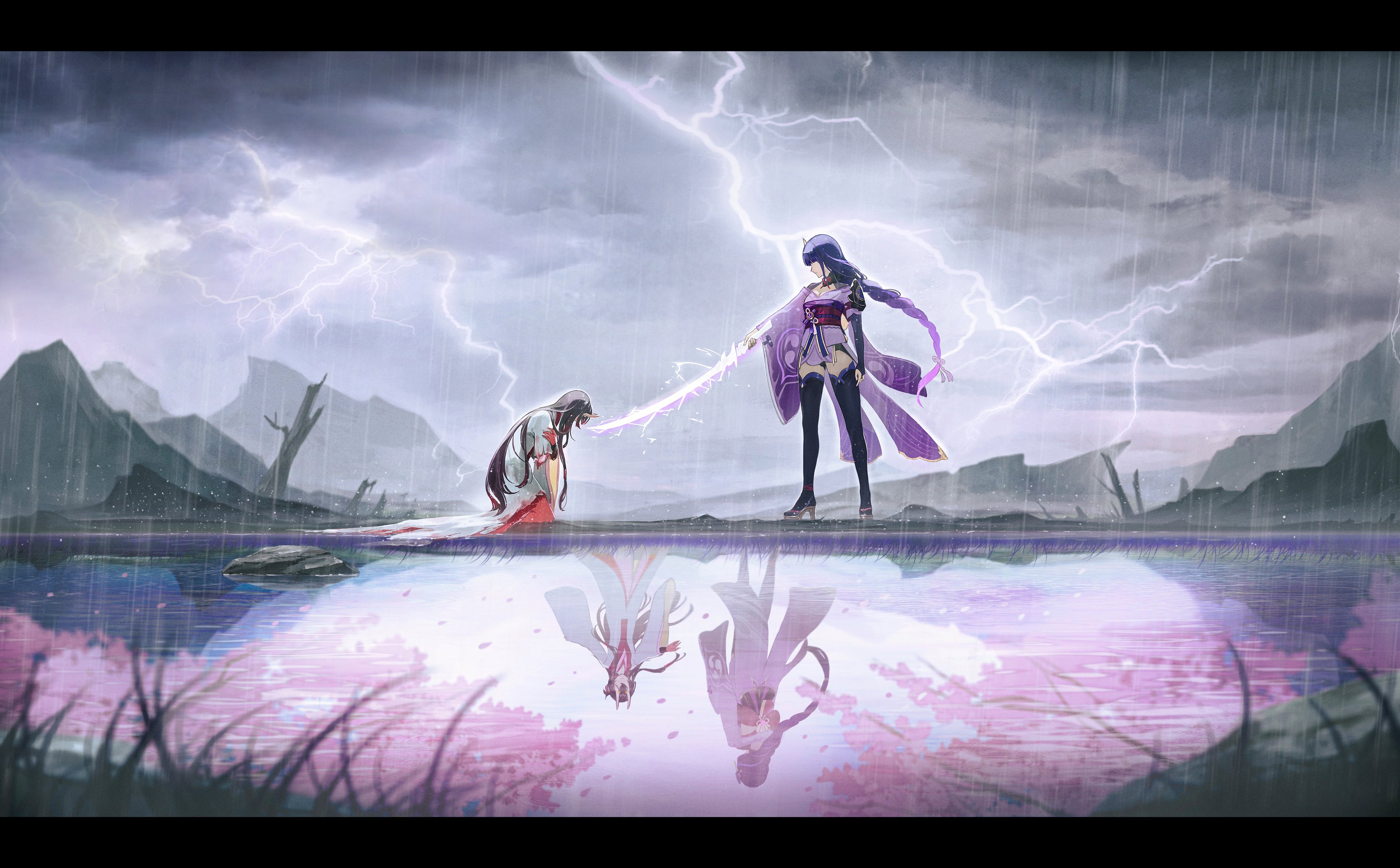 The Big ImageBoard (TBIB) - 2girls absurdres anna (drw01) black hair black thighhighs braid ...