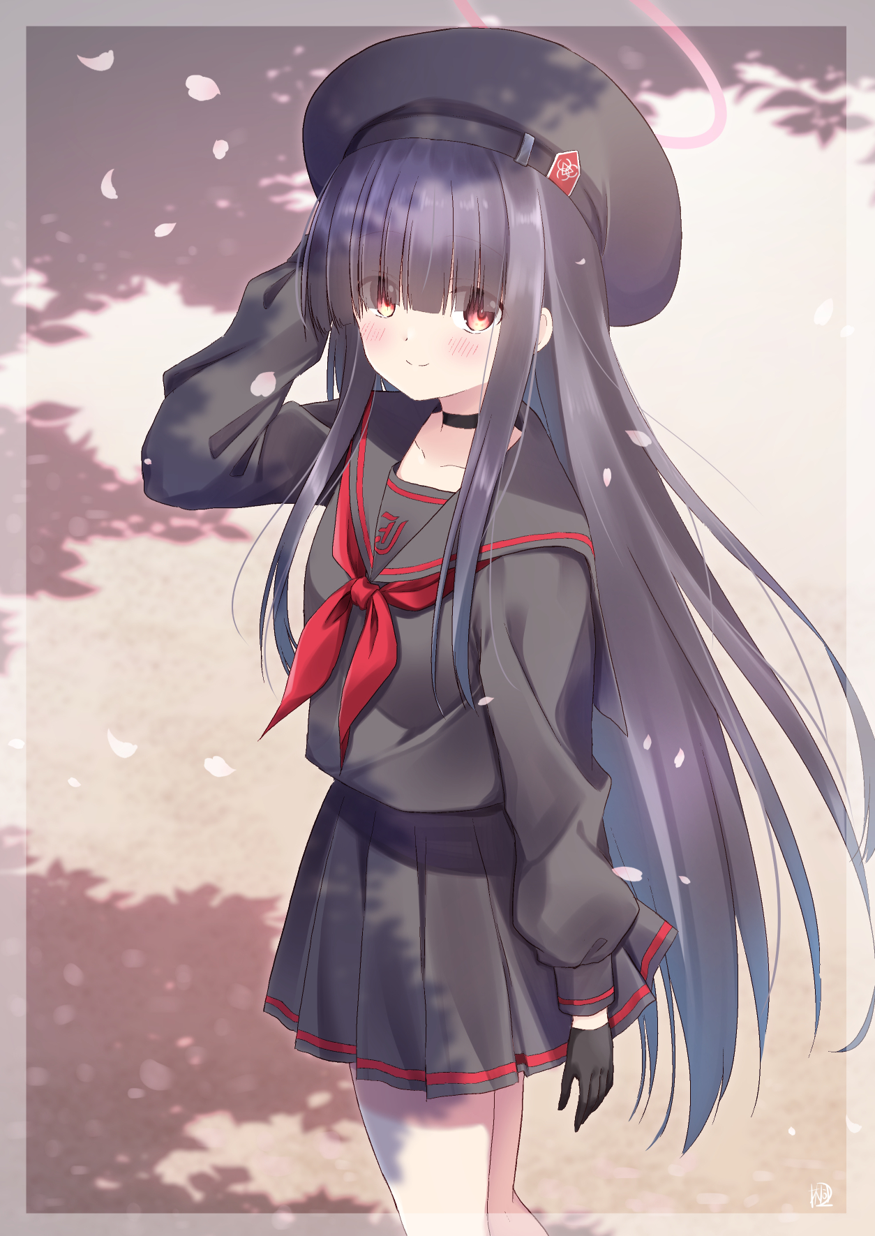 The Big ImageBoard (TBIB) - 1girl akane souichi arm behind head black choker black gloves black ...