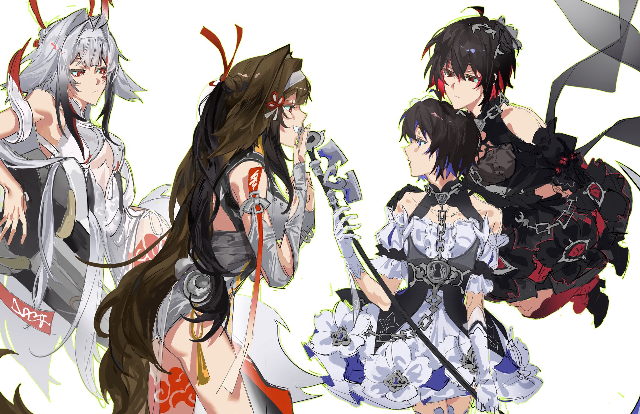 The Big ImageBoard (TBIB) - 4girls ahoge alternate form armlet black ...