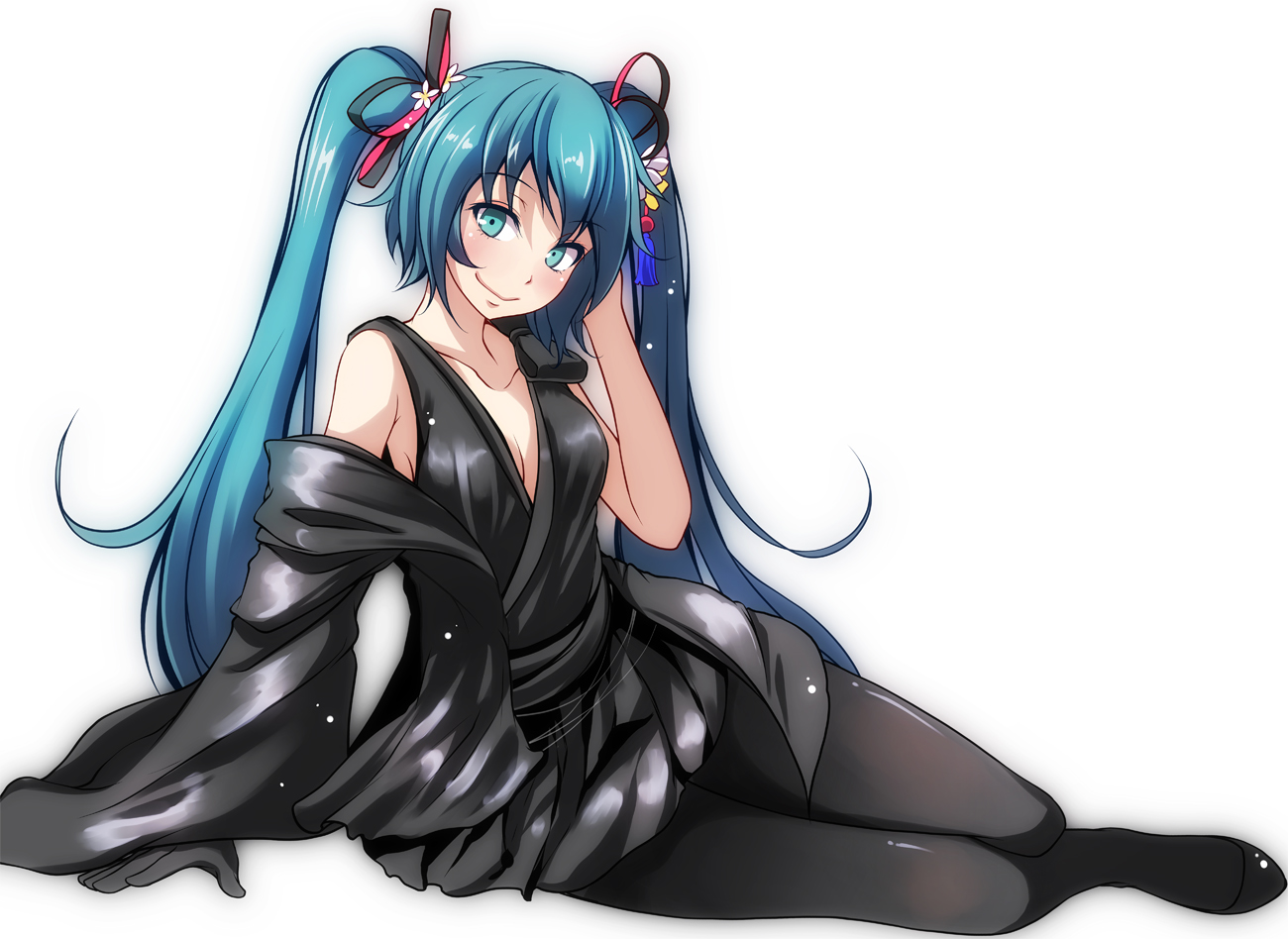 The Big ImageBoard (TBIB) - aqua eyes aqua hair breasts cleavage dress gloves hatsune miku long ...