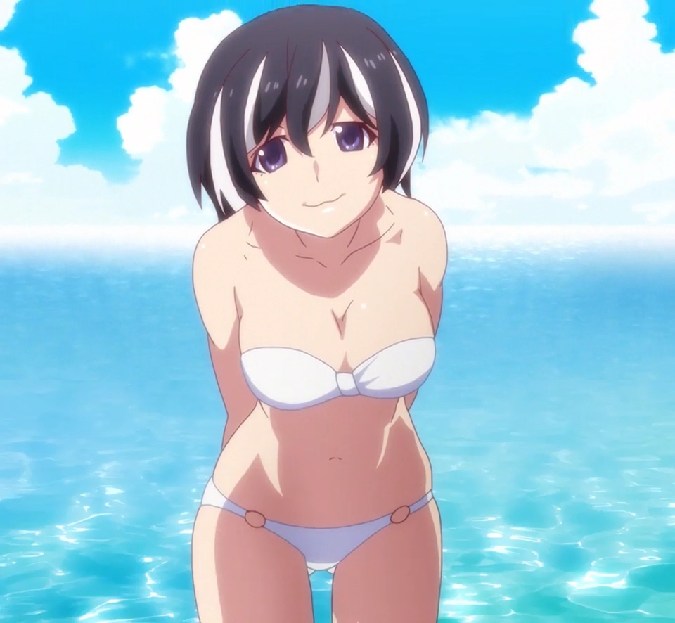 The Big ImageBoard (TBIB) - 1girl arms behind back bakemonogatari beach bikini black hair ...