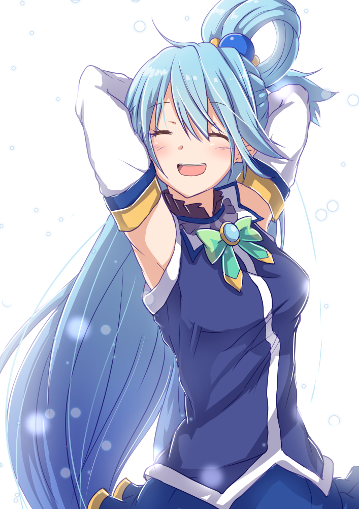The Big ImageBoard (TBIB) - :d ^ ^ aqua (konosuba) armpits arms behind head blue hair blush ...