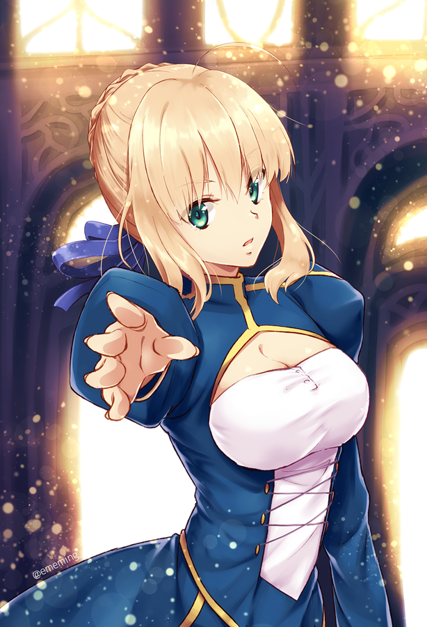 The Big ImageBoard (TBIB) - 1girl ahoge artoria pendragon (fate) blonde hair blue dress blue ...