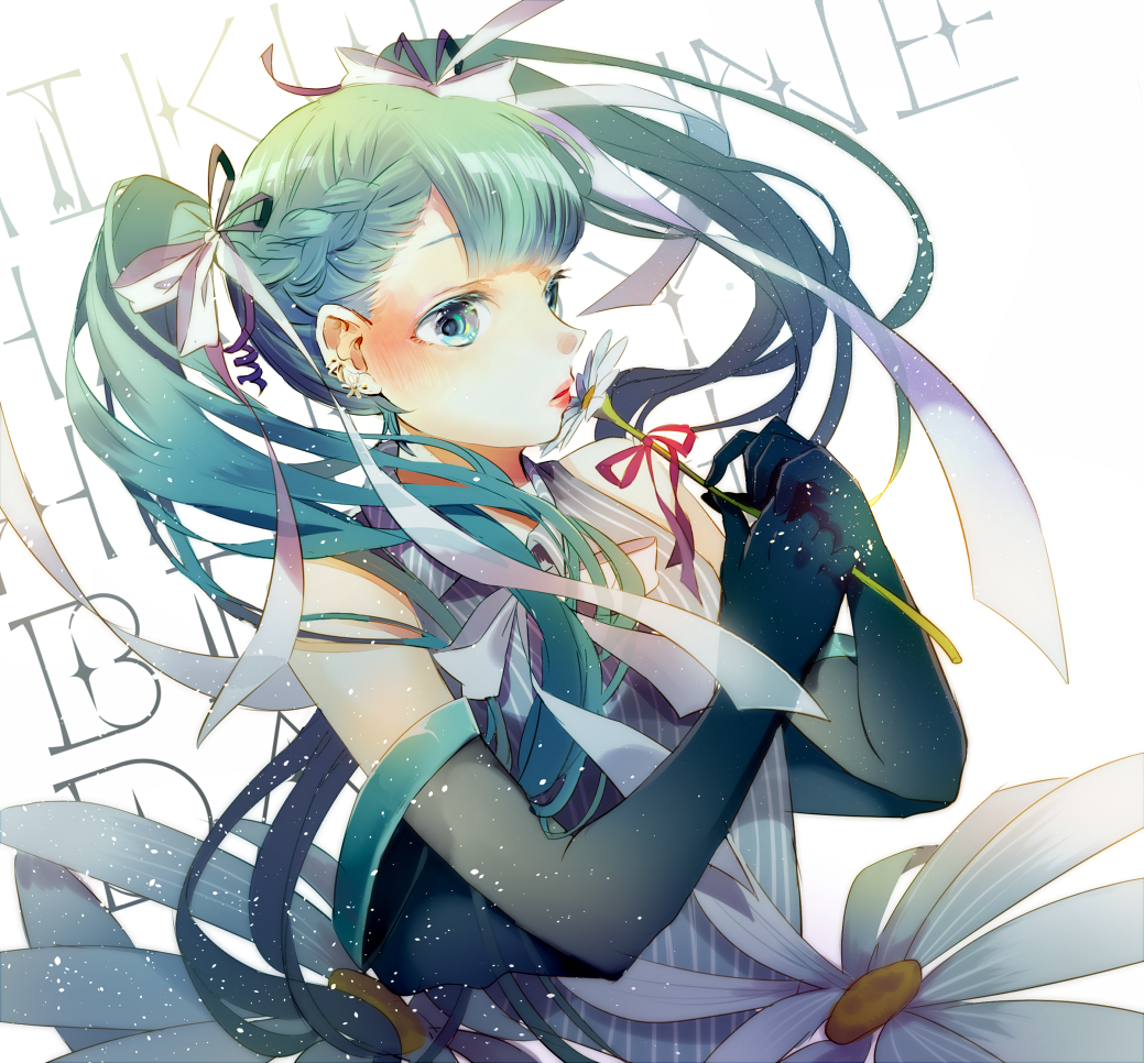 The Big ImageBoard (TBIB) - 1girl aqua eyes aqua hair black gloves bow commentary request daisy ...