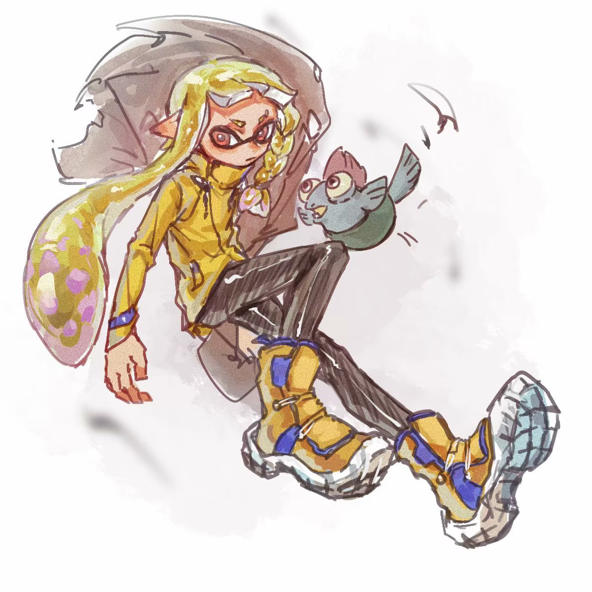 The Big ImageBoard (TBIB) - 1girl agent 3 (splatoon 3) black pants blonde hair braid commentary ...