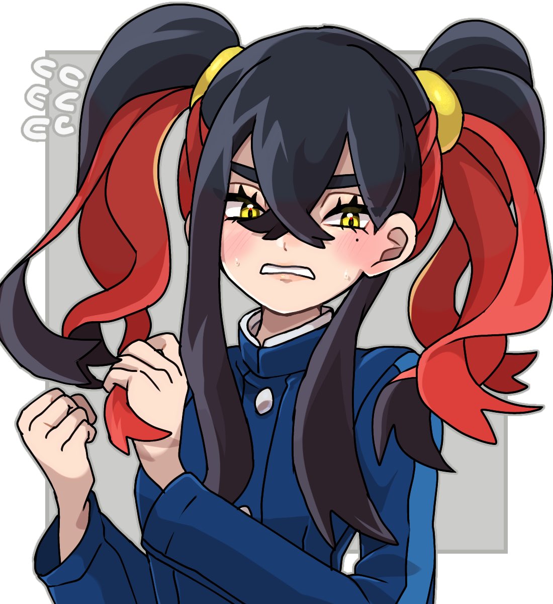 The Big ImageBoard (TBIB) - 1girl alternate hairstyle black hair blue jacket blush buttons ...