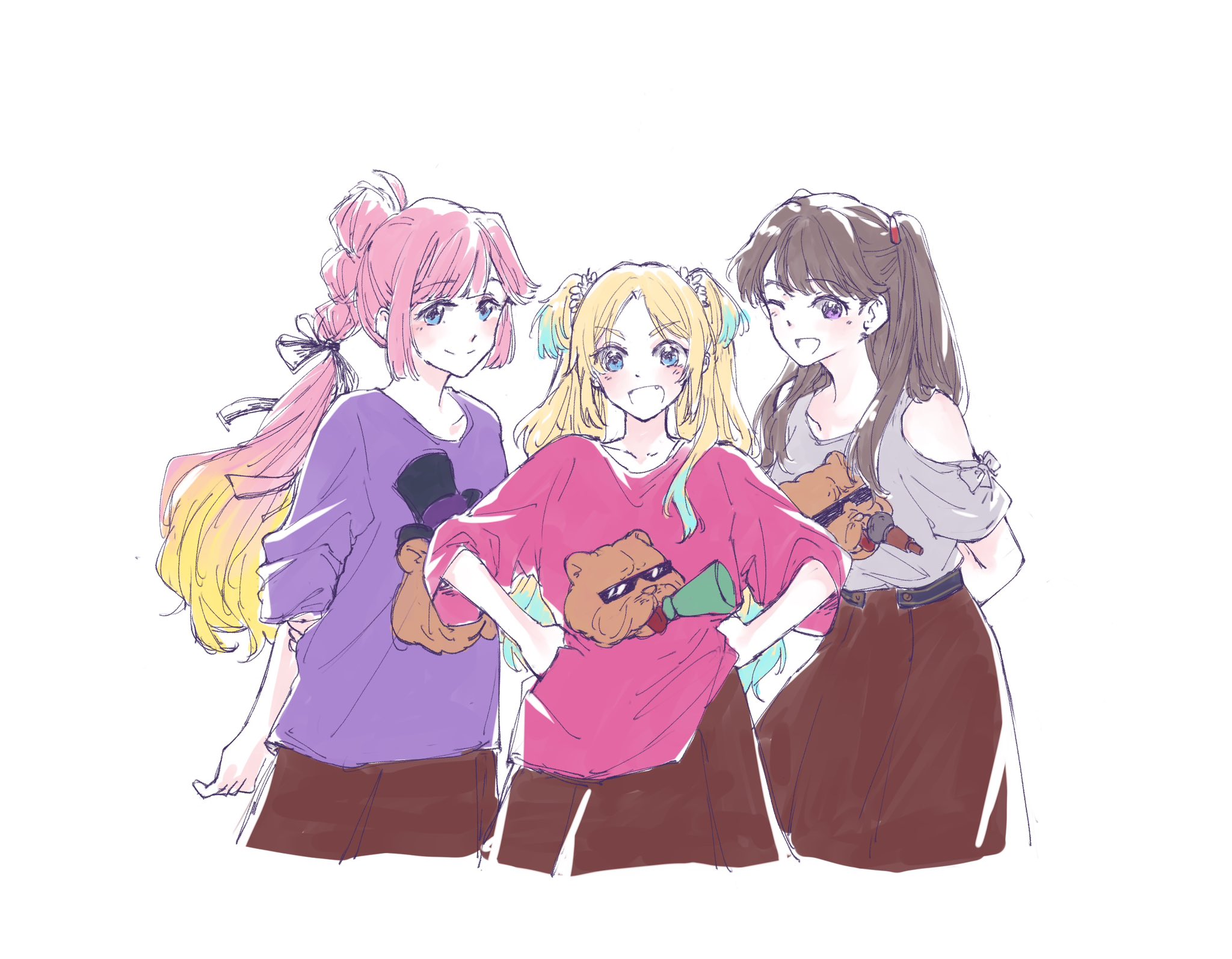 The Big ImageBoard (TBIB) - 3girls :d ;d ahoge animal print anyoji hime aqua hair arms behind ...