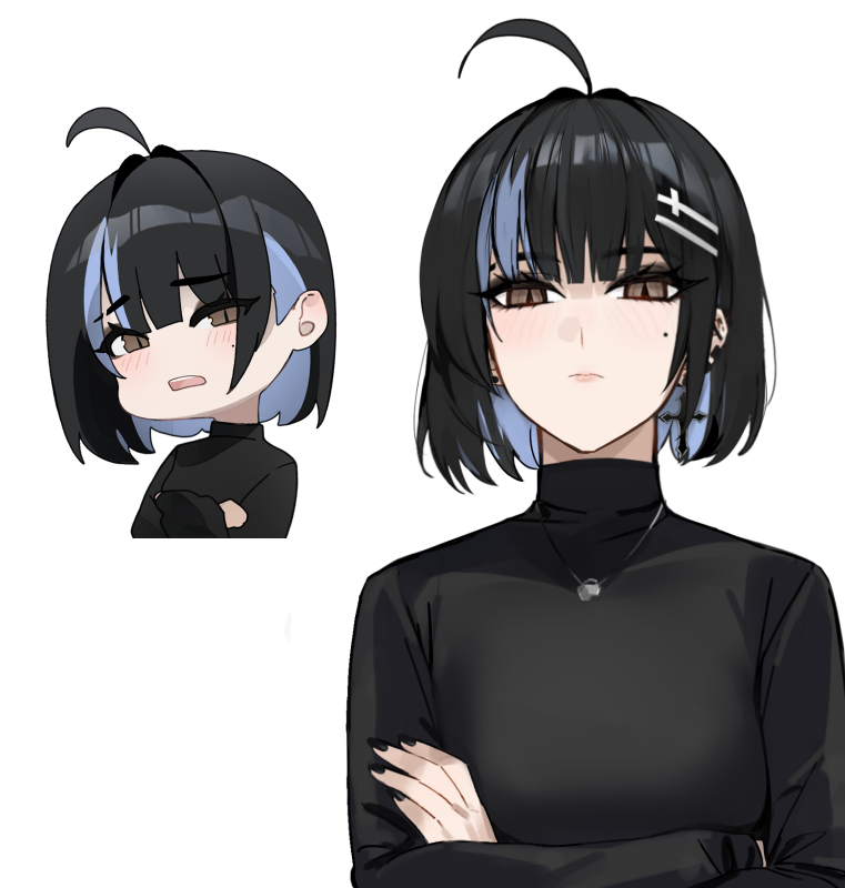 The Big ImageBoard (TBIB) - 1girl ahoge black hair black nails blunt ...