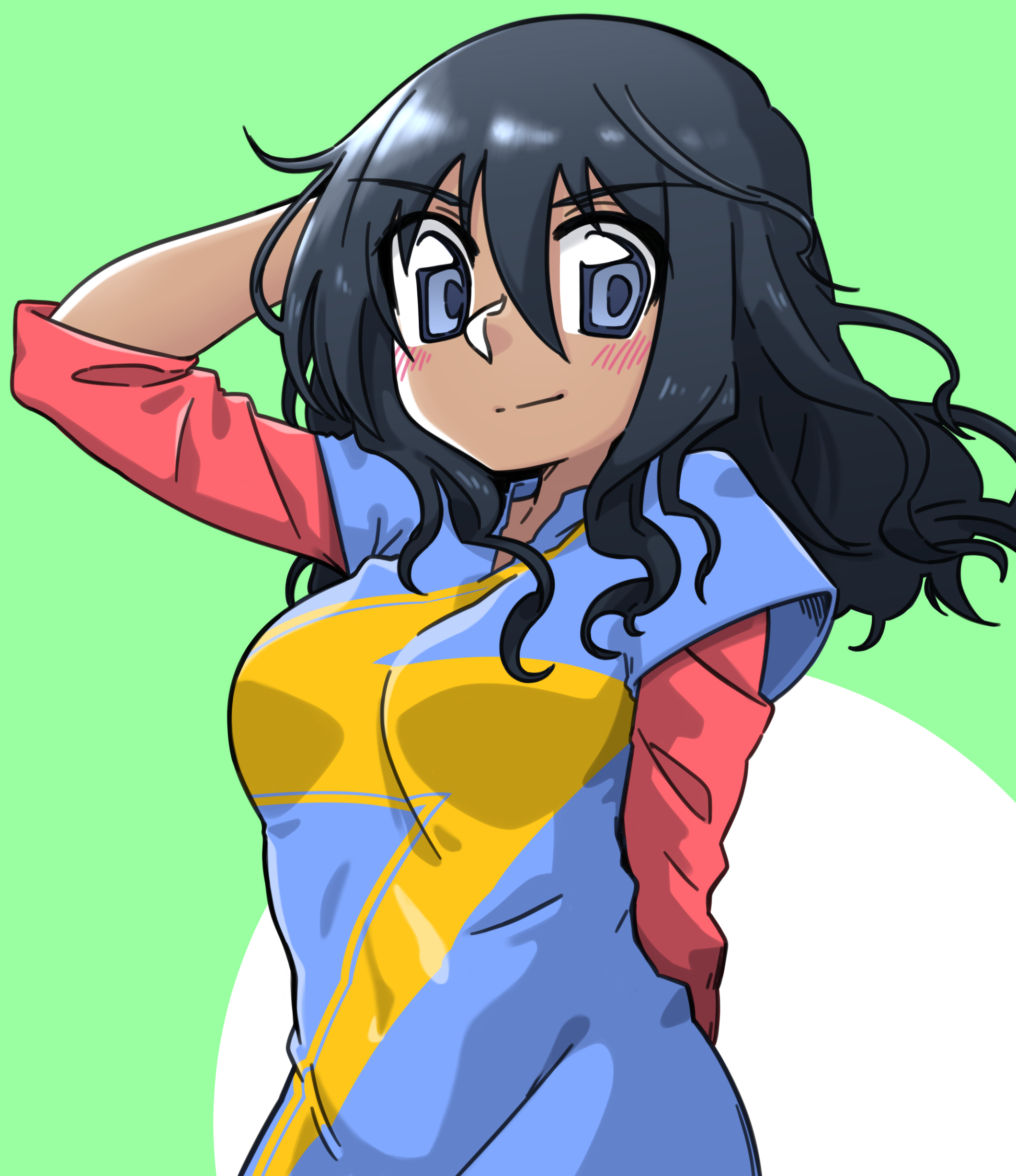 The Big ImageBoard (TBIB) - 1girl absurdres animification arm behind head black hair blue eyes ...