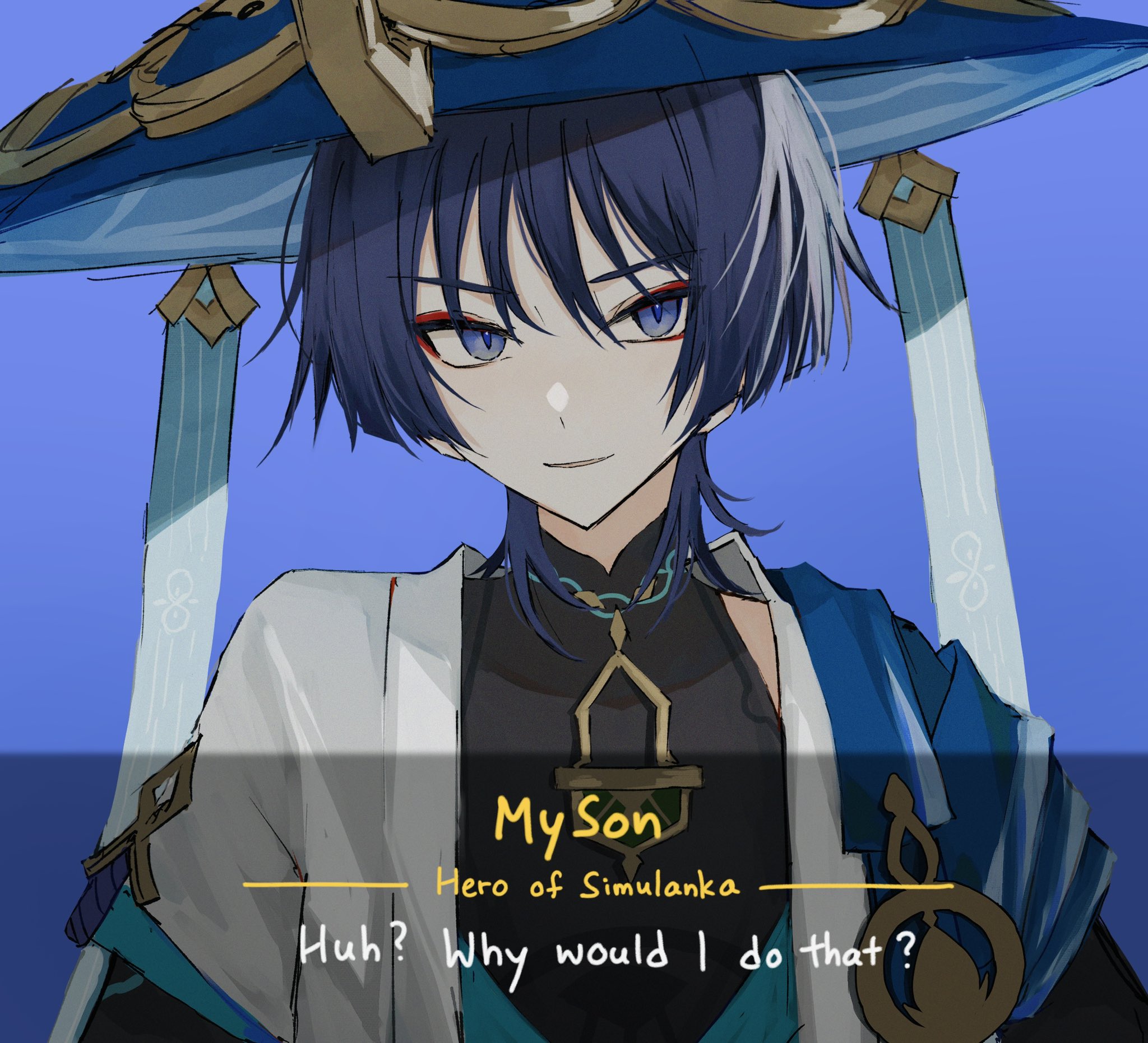 The Big ImageBoard (TBIB) - 1boy black bodysuit black hair blue background blue cape blunt ends ...