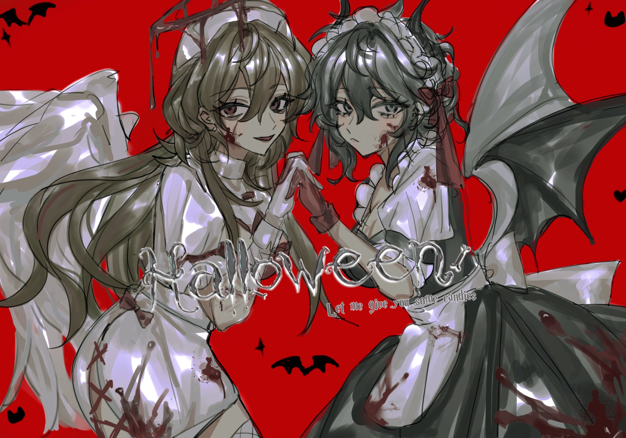 The Big ImageBoard (TBIB) - 2girls akechi gorou alternate costume amamiya ren angel wings apron ...