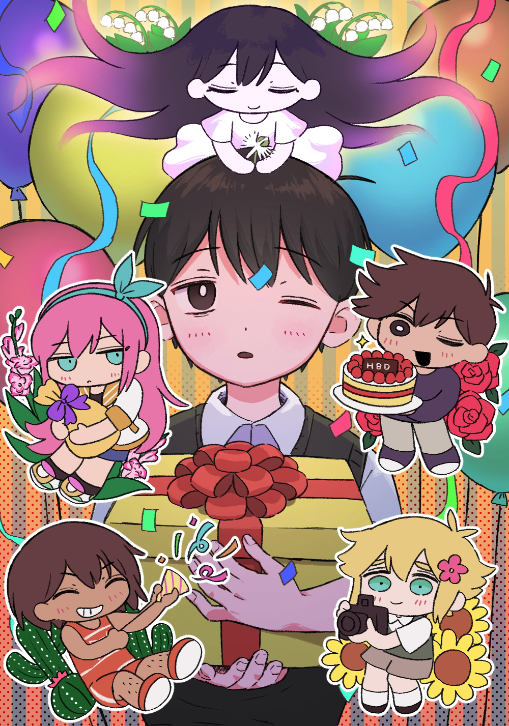 The Big ImageBoard (TBIB) - 2girls 4boys aubrey (faraway) (omori) aubrey (omori) balloon basil ...