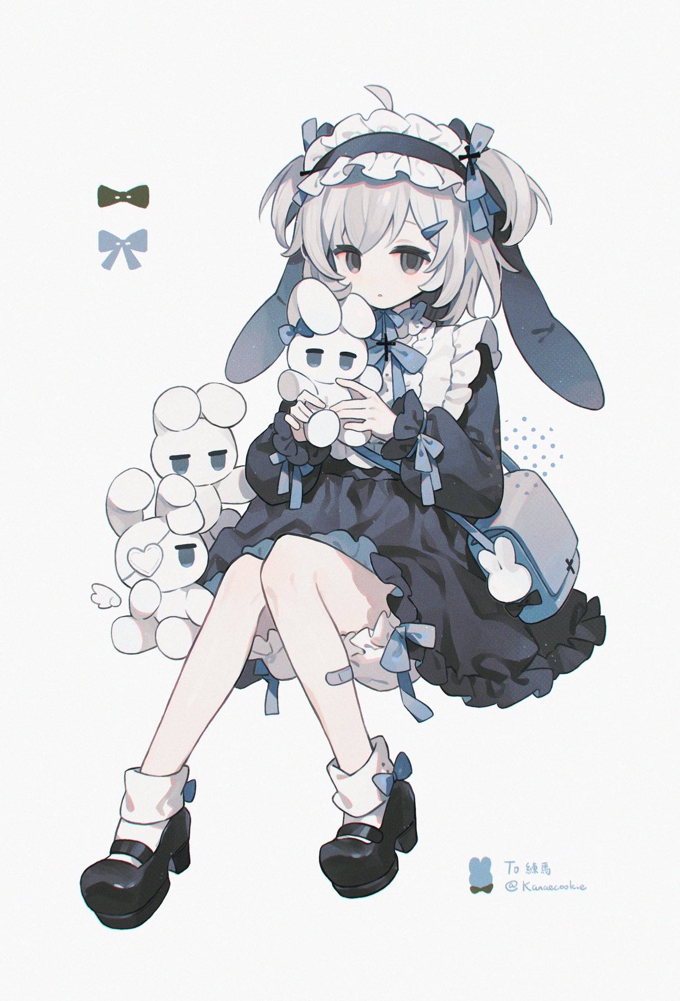 The Big ImageBoard (TBIB) - 1girl :o ahoge animal ears bag bandaid bandaid on leg black dress ...