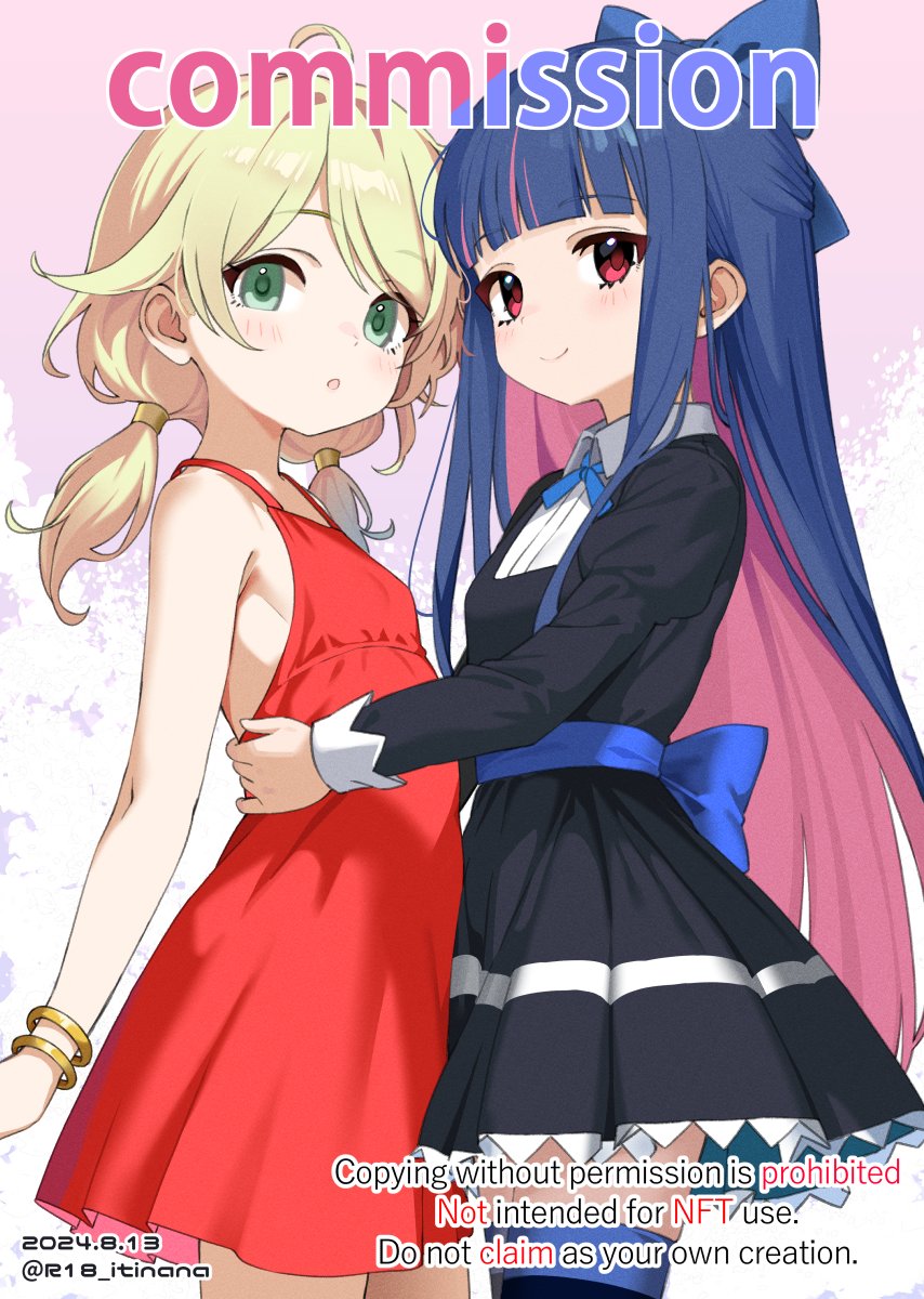 The Big ImageBoard (TBIB) - 2girls ahoge blonde hair blue hair bow bracelet commission cosplay ...