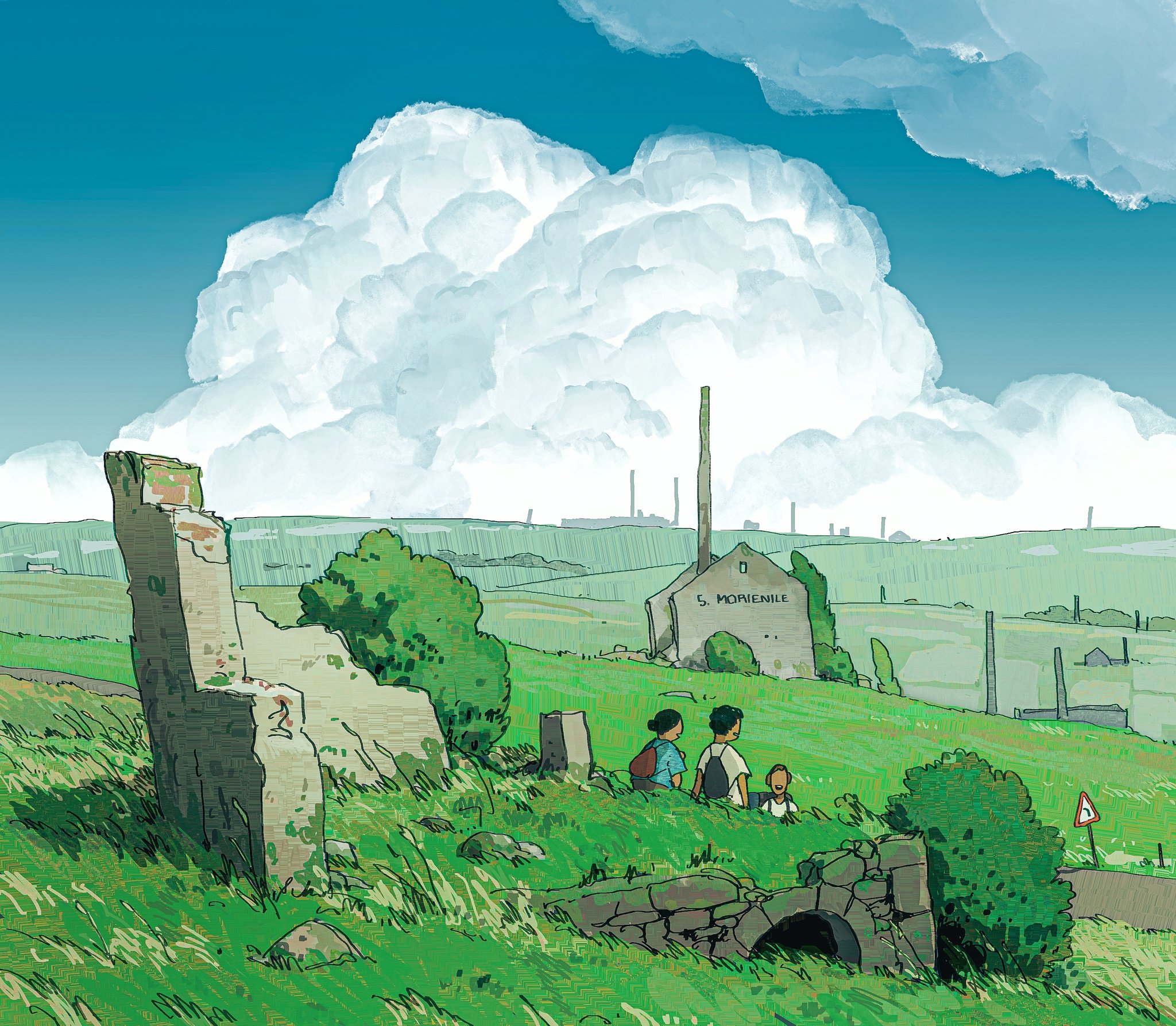 The Big ImageBoard (TBIB) - 1girl 2boys abandoned alariko bag blue sky ...