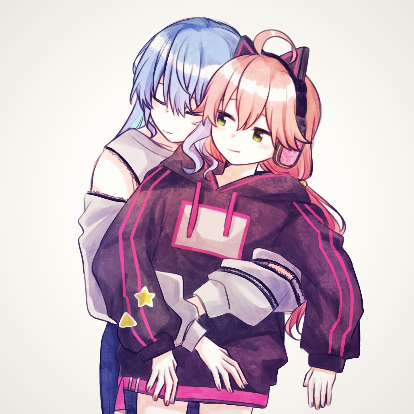 The Big ImageBoard (TBIB) - 2girls ahoge alternate costume animal ear headphones animal ears arm ...