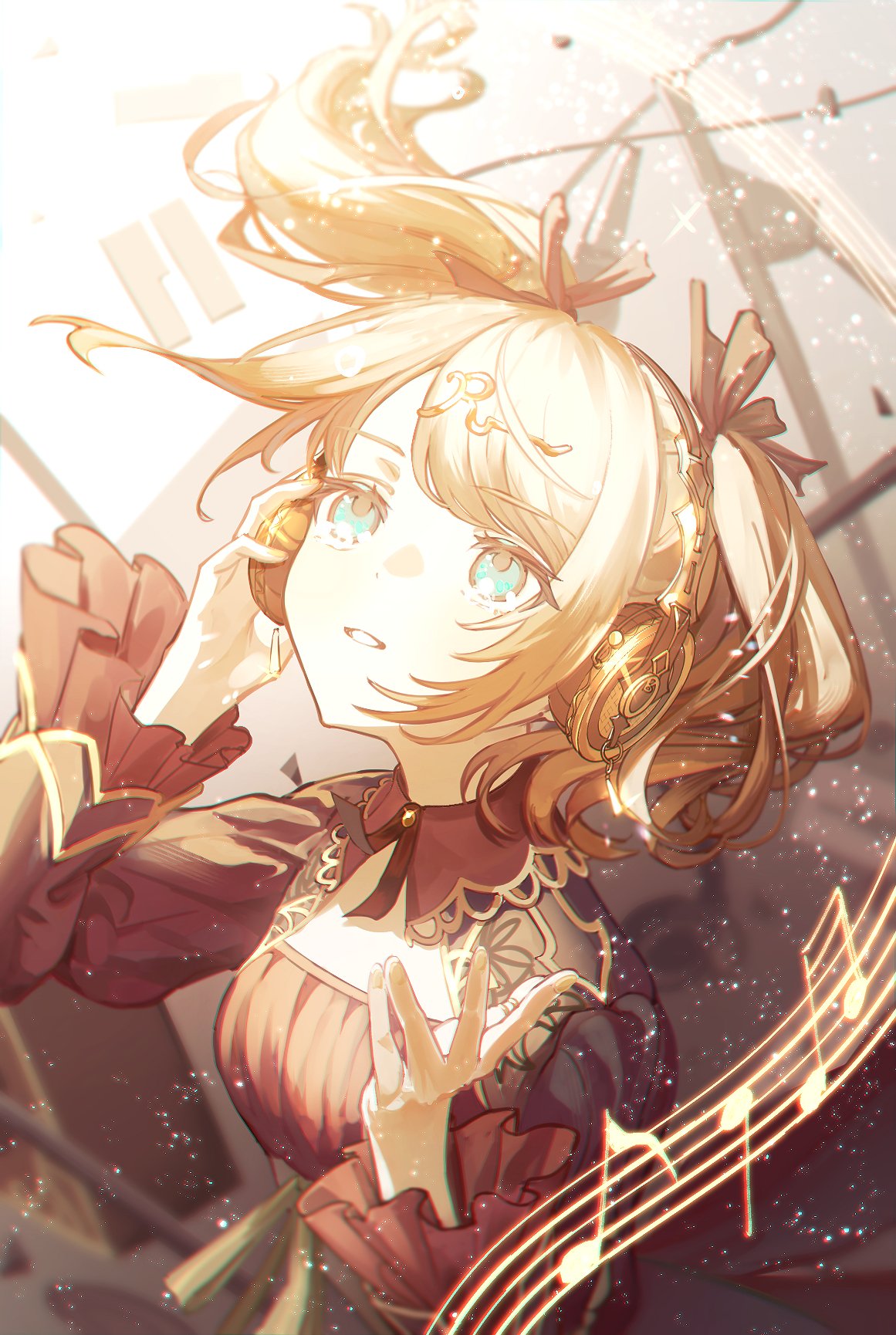 The Big ImageBoard (TBIB) - 1girl aqua eyes black bow black shrug blonde hair bloom festival ...