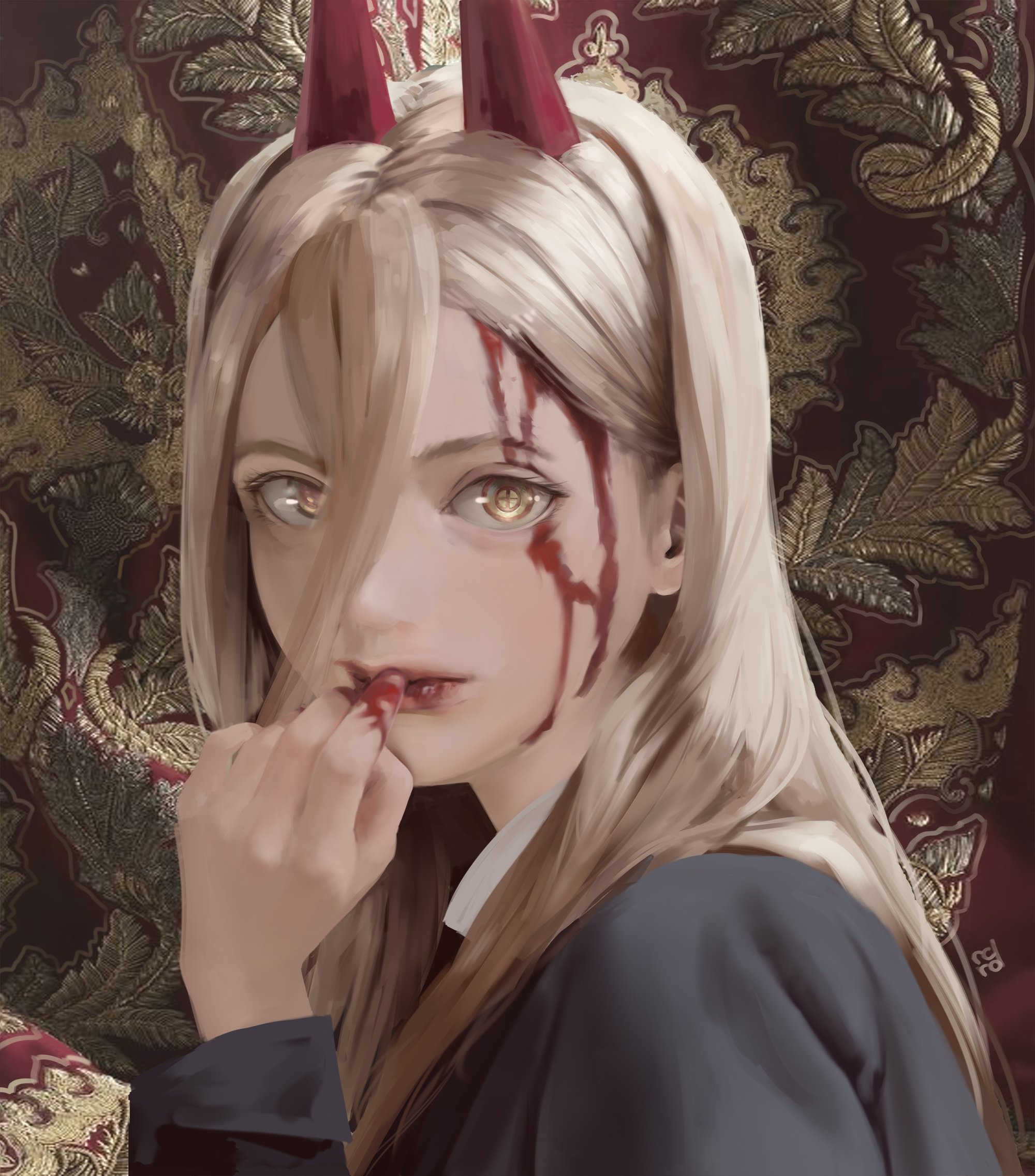 The Big ImageBoard (TBIB) - 1girl blonde hair blood blood on face blood on hands blue jacket ...